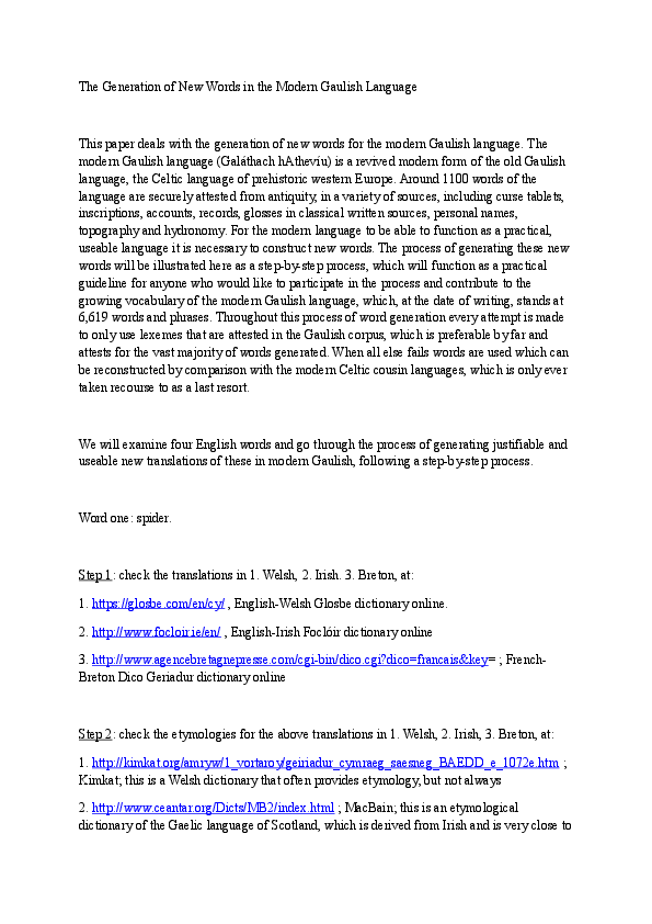 (DOC) The Generation of New Words in the Modern Gaulish Language