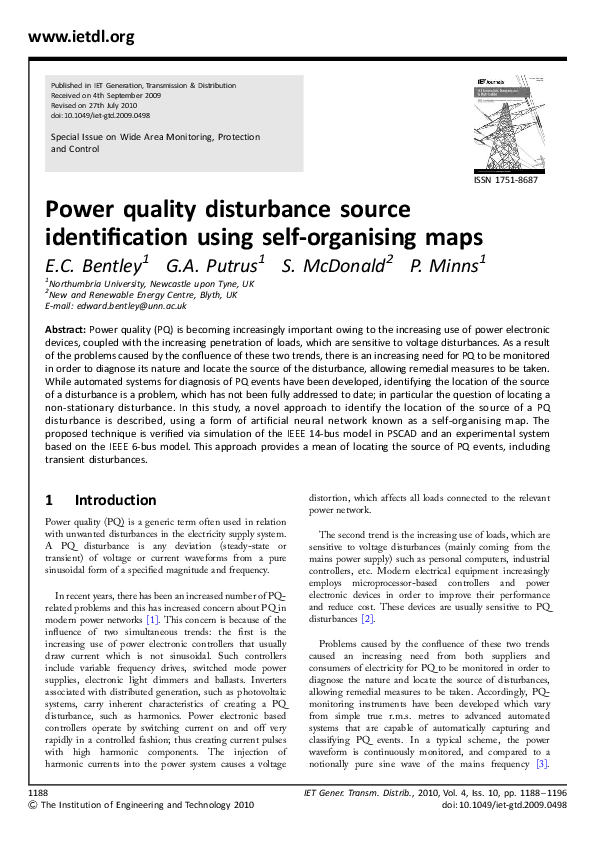 (PDF) Power quality disturbance source identification using self ...