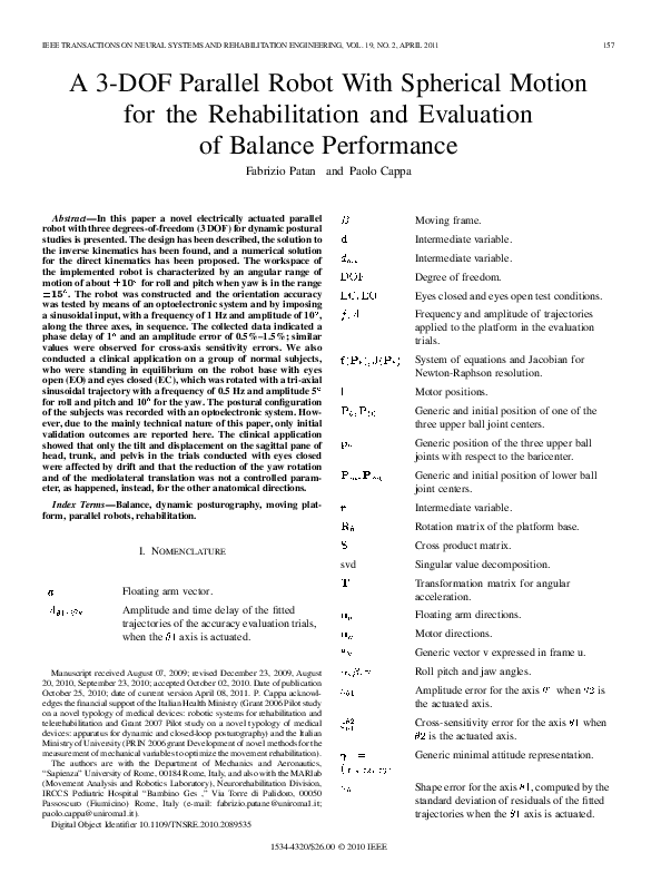 (PDF) A 3-DOF Parallel Robot With Spherical Motion for the ...