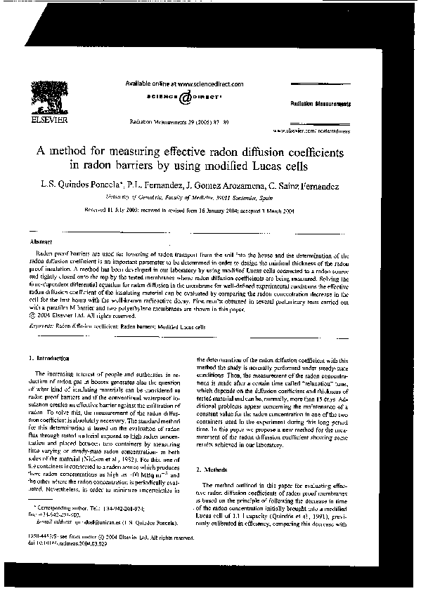 (PDF) A method for measuring effective radon diffusion coefficients in ...