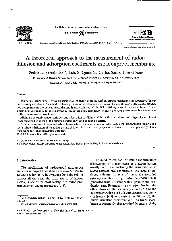 (PDF) A theoretical approach to the measurement of radon diffusion and ...