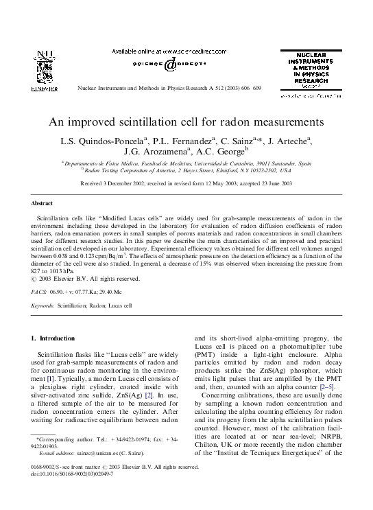 (PDF) An improved scintillation cell for radon measurements