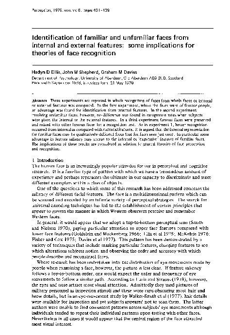(PDF) Identification of familiar and unfamiliar faces from internal and ...