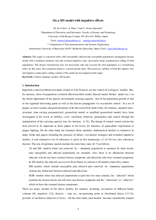 (PDF) On a SIS model with impulsive effects