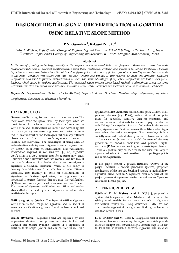 Pdf Design Of Digital Signature Verification Algorithm Using Relative Slope Method