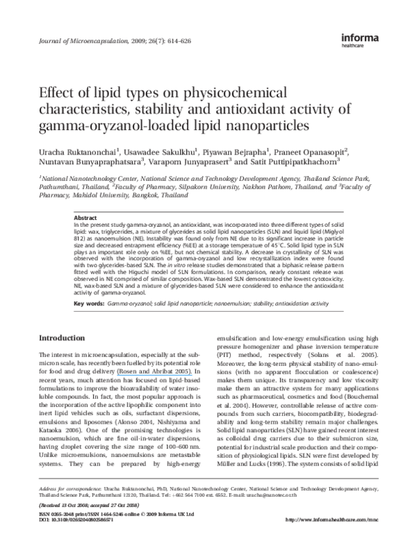 (PDF) Effect of lipid types on physicochemical characteristics ...