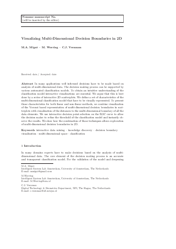 Pdf Visualizing Multi Dimensional Decision Boundaries In 2d Cor Veenman