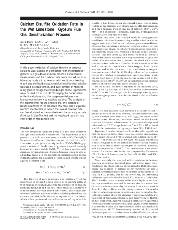 (PDF) Catalytic oxidation of calcium bisulfite in the wet limestone ...