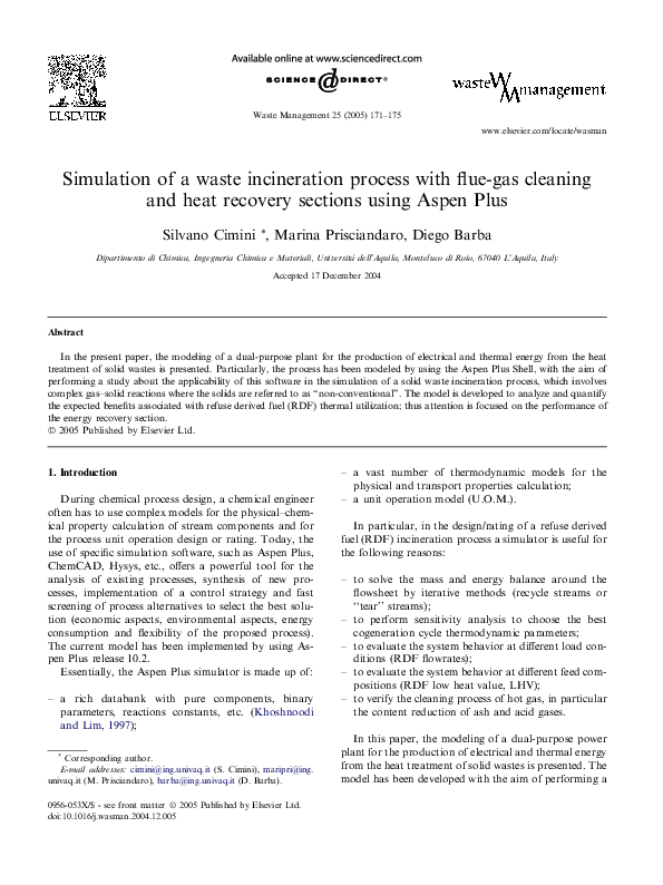 (PDF) Simulation of a waste incineration process with flue-gas cleaning ...