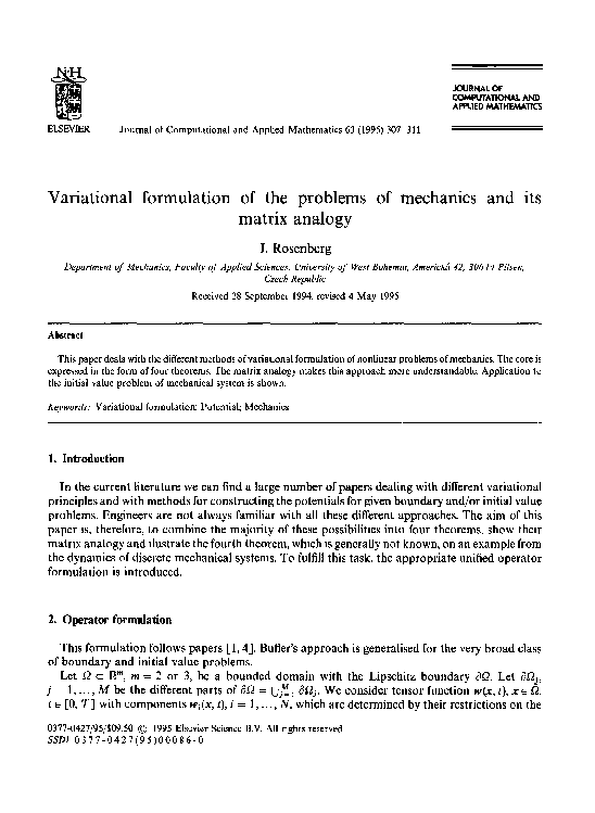 (PDF) Variational formulation of the problems of mechanics and its matrix analogy