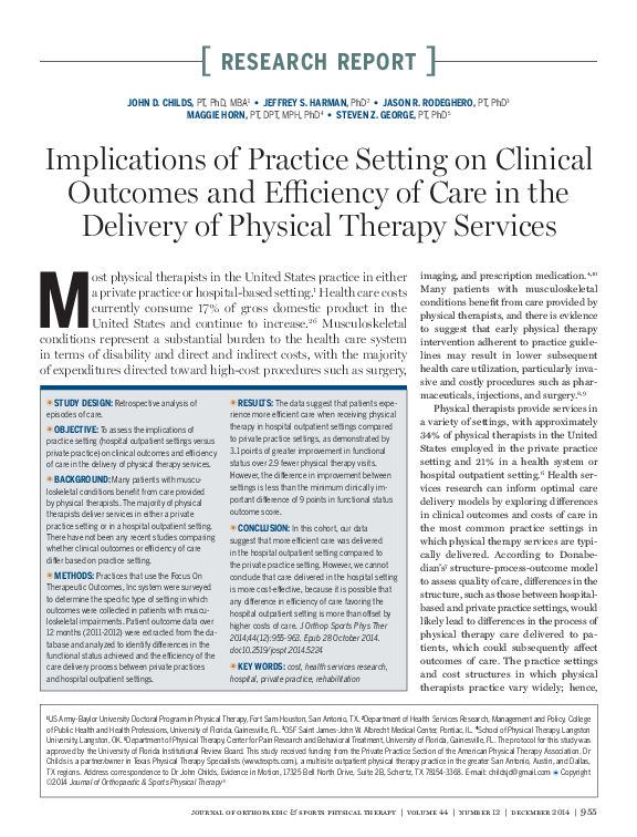 (PDF) Implications of practice setting on clinical outcomes and ...
