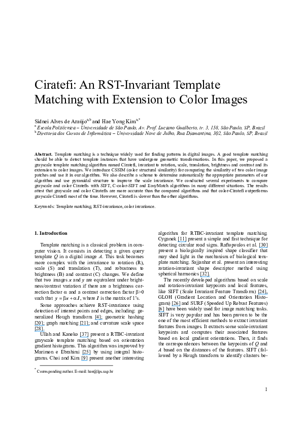 Pdf Ciratefi An Rst Invariant Template Matching With Extension To
