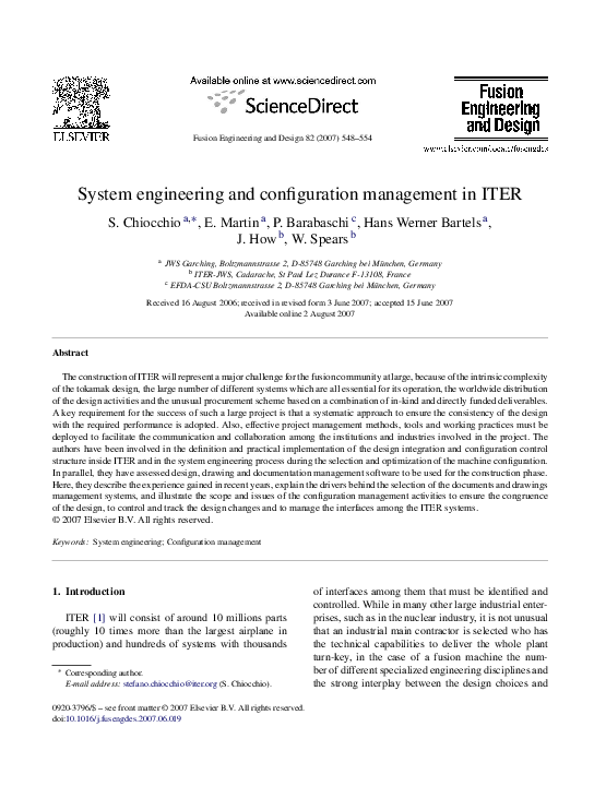 (PDF) System engineering and configuration management in ITER
