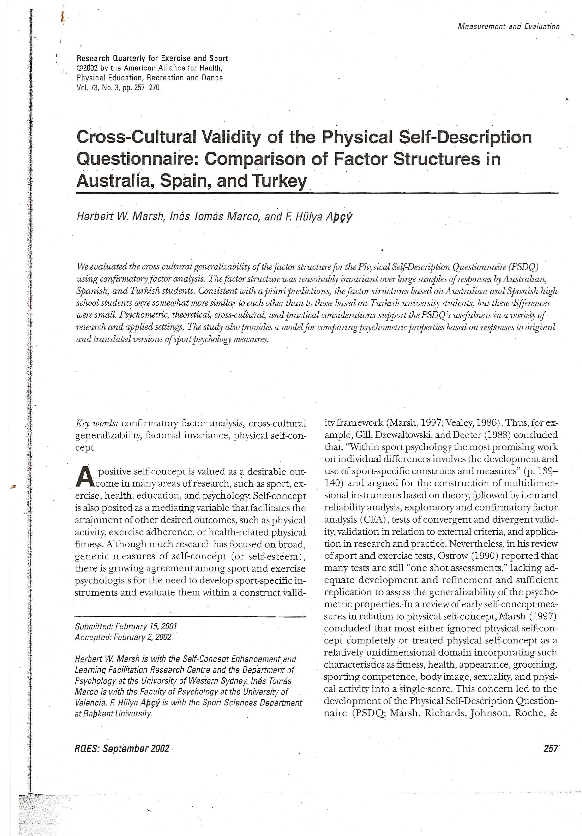 (PDF) Cross-Cultural Validity of the Physical Self-Description ...