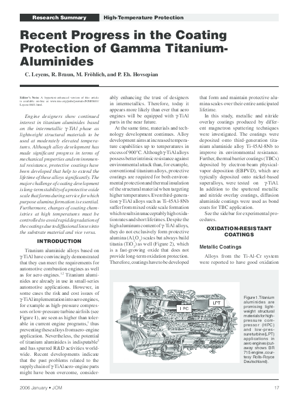 (PDF) Recent progress in the coating protection of gamma titanium ...