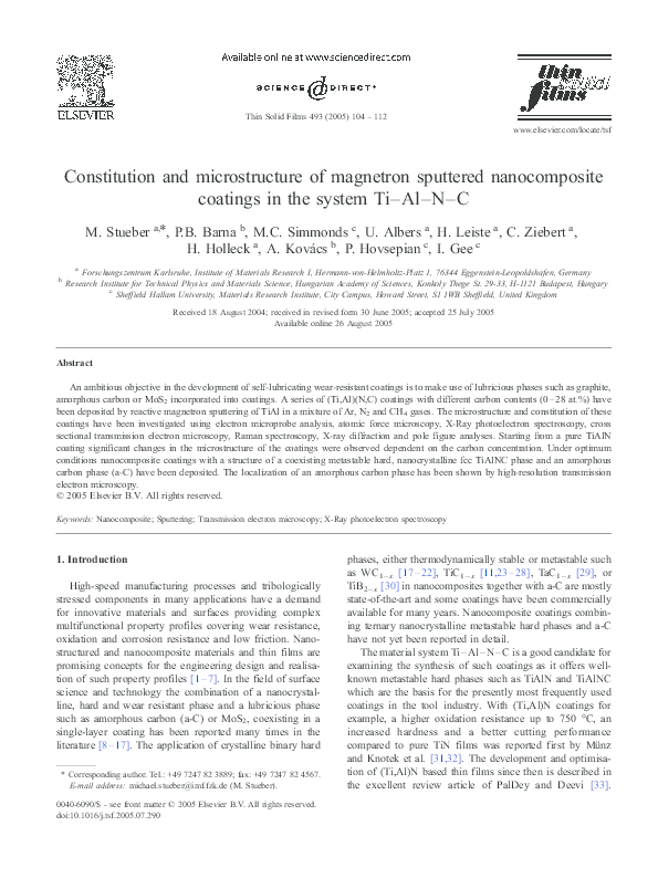 (PDF) Constitution and microstructure of magnetron sputtered nanocomposite coatings in the ...