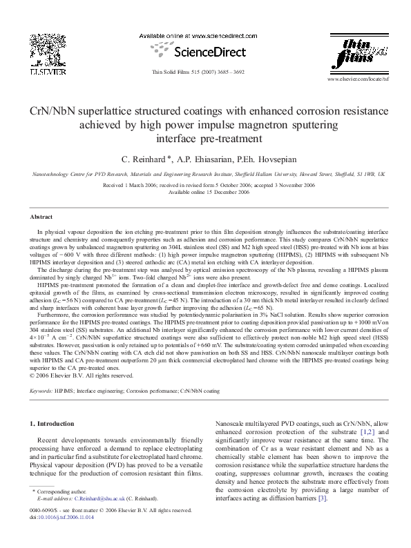 (PDF) Enhanced Corrosion Resistance of PVD-CrN Coatings by ALD Sealing ...