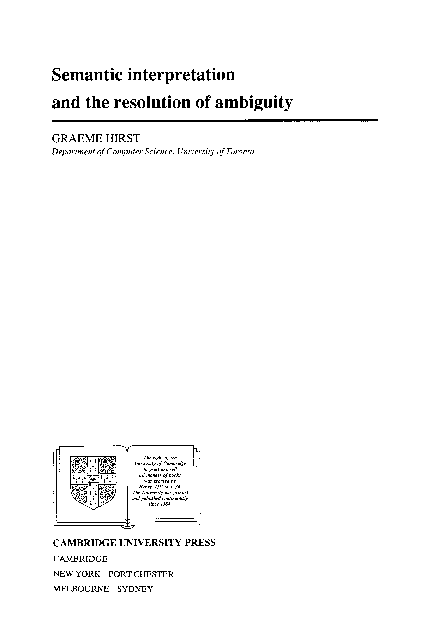 (PDF) Semantic interpretation and the resolution of ambiguity