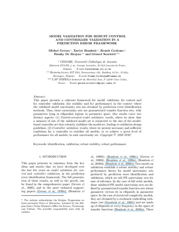 Pdf Model Validation For Robust Control And Controller Validation In