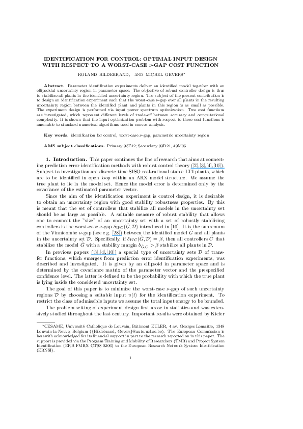 (PDF) Identification For Control: Optimal Input Design With Respect To A Worst-Case $\nu$-gap ...