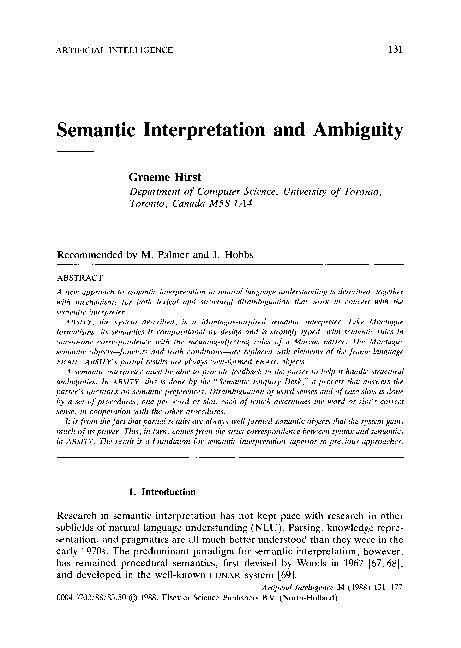 (PDF) Semantic interpretation and ambiguity