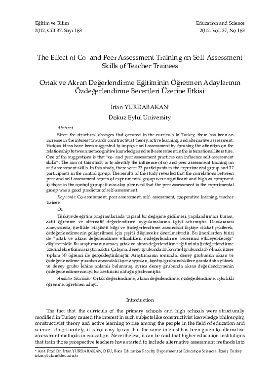 (PDF) The Effect of Co- and Peer Assessment Training on Self-Assessment ...