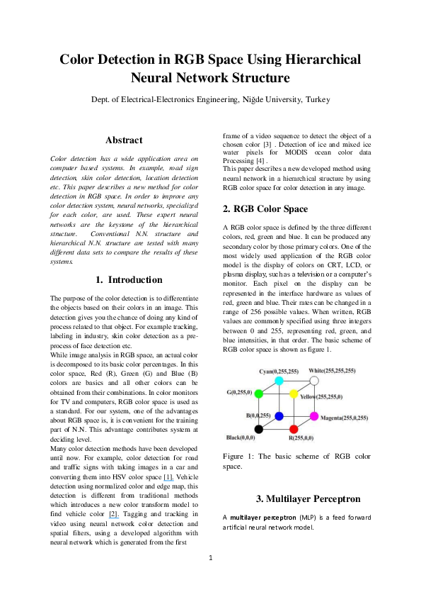 Pdf An Efficient Color Detection In Rgb Space Using Hierarchical