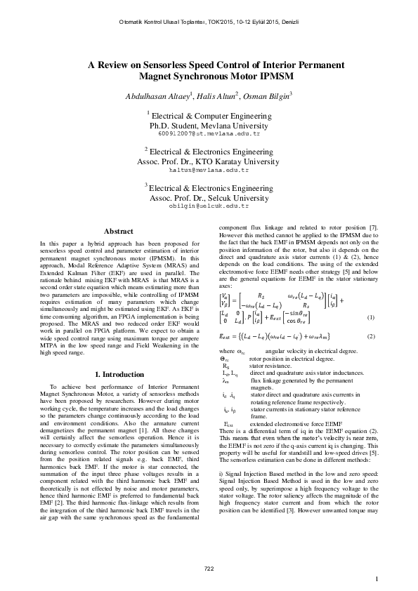 Pdf A Review On Sensorless Speed Control Of Interior Permanent Magnet Synchronous Motor Ipmsm