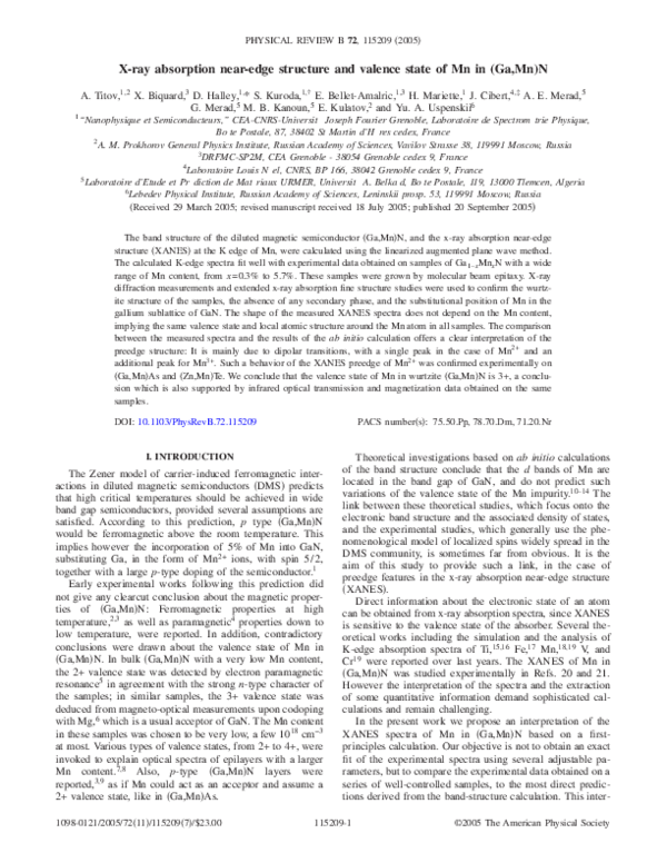 (PDF) X-ray absorption near-edge structure and valence state of Mn in ...