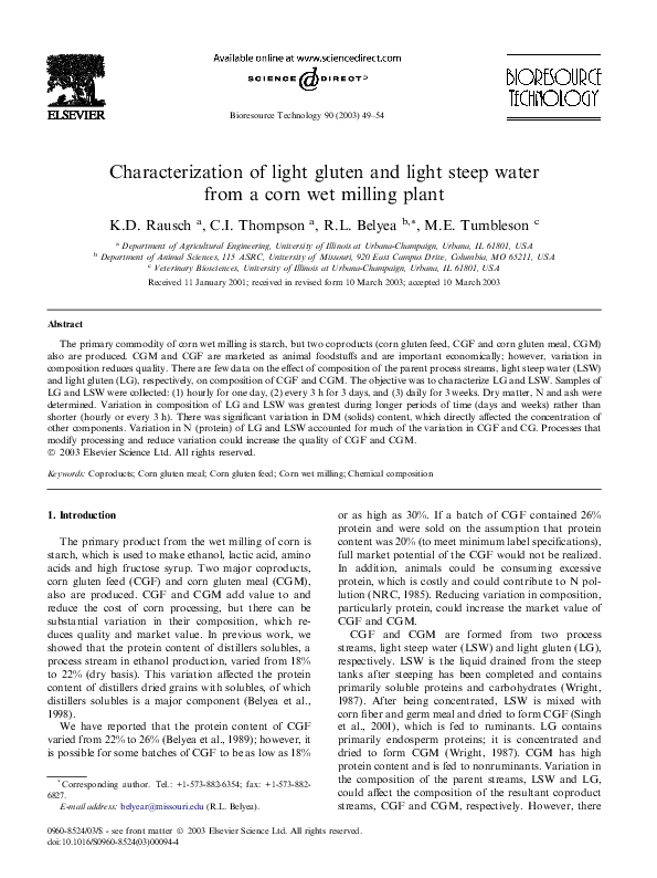 (PDF) Characterization of light gluten and light steep water from a ...