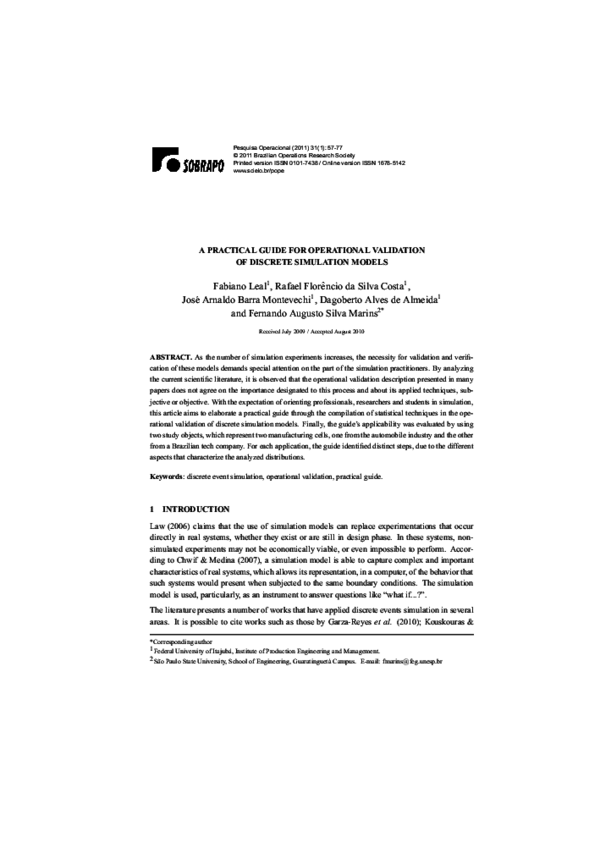 Pdf A Practical Guide For Operational Validation Of Discrete Simulation Models
