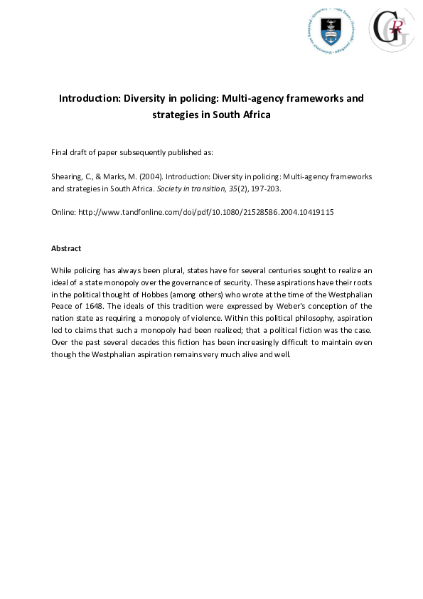 (PDF) Diversity in Policing: Multi-agency Frameworks and Strategies
