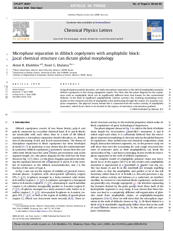 (PDF) Microphase separation in diblock copolymers with amphiphilic ...