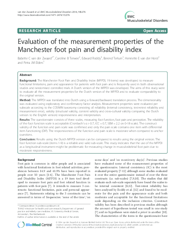 (PDF) Evaluation of the measurement properties of the Manchester foot ...