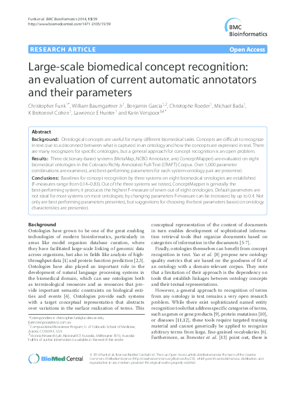 (PDF) Large-scale biomedical concept recognition: an evaluation of current automatic annotators ...