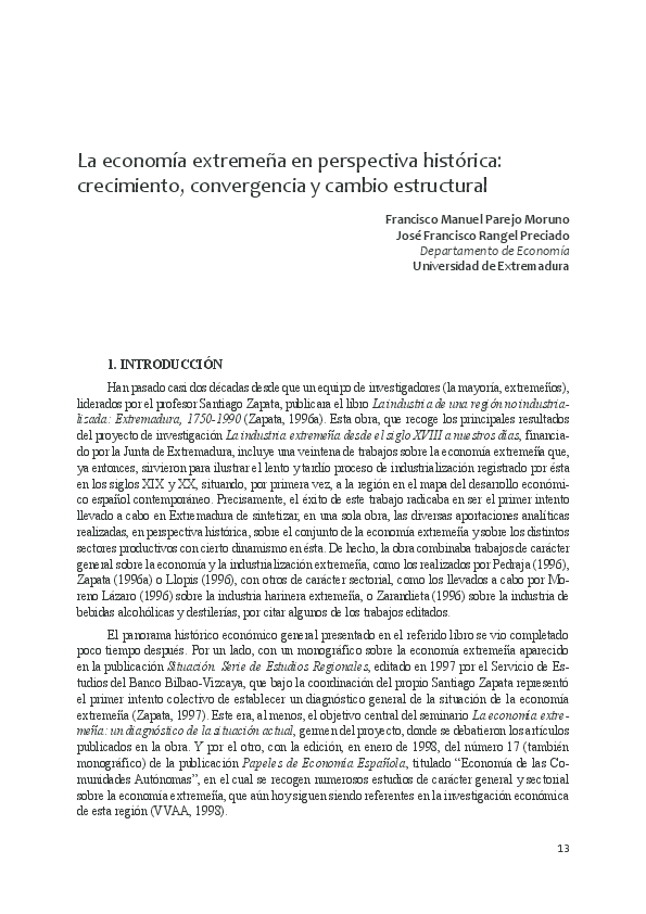(PDF) La economía extremeña en perspectiva histórica: crecimiento ...