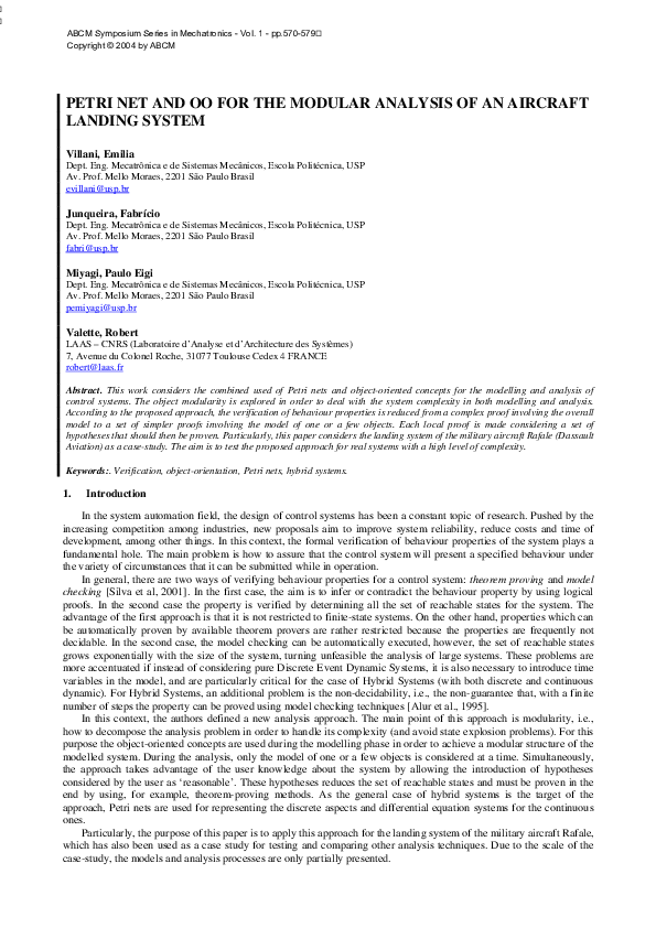 (PDF) Petri net and OO for the modular analysis of an aircraft landing system