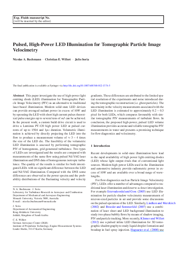 (PDF) Pulsed, high-power LED illumination for tomographic particle image velocimetry