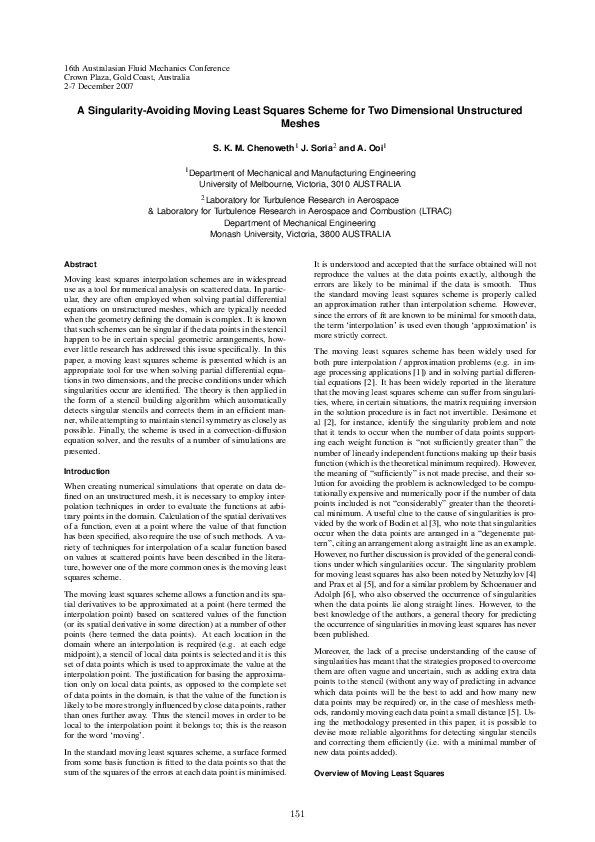 Pdf A Singularity Avoiding Moving Least Squares Scheme For Two Dimensional Unstructured Meshes