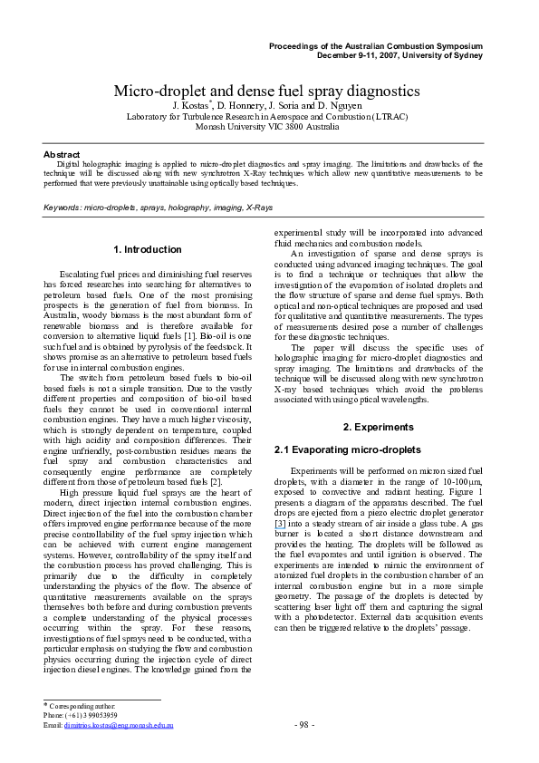 (PDF) Micro-droplet and dense fuel spray diagnostics