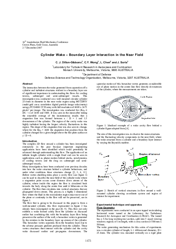 (PDF) Cylinder Wake – Boundary Layer Interaction in the Near Field