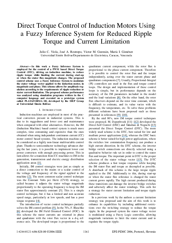 Pdf Direct Torque Control Of Induction Motors Using A Fuzzy Inference