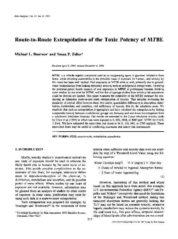 (PDF) Route-to-Route Extrapolation of the Toxic Potency of MTBE