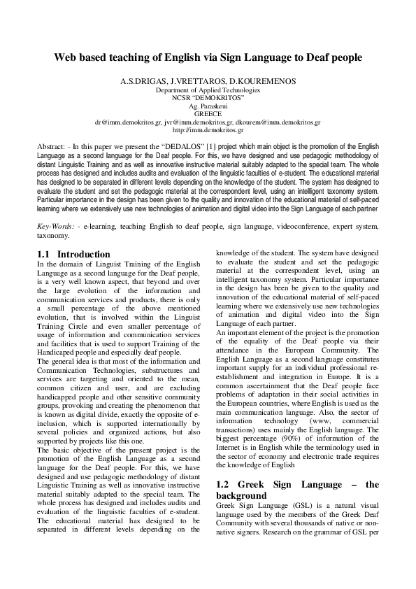 (PDF) Web Based Teaching of English via Sign Language to Deaf People