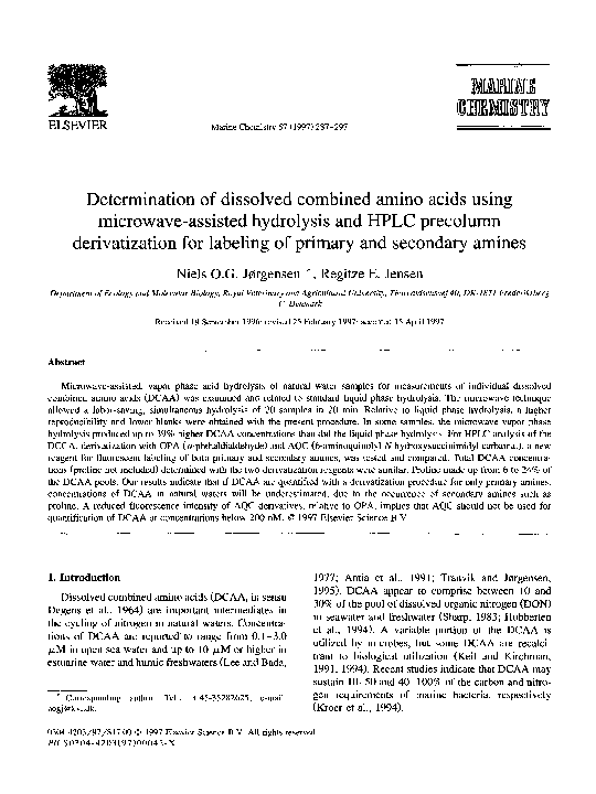 (PDF) Determination of dissolved combined amino acids using microwave-assisted hydrolysis and ...