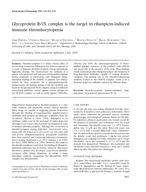 (PDF) Rifampicin and GPIb/IX Complex in Thrombocytopenia