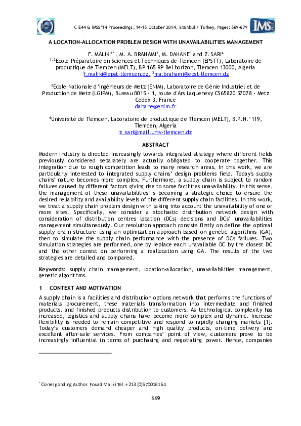 (PDF) A location-allocation problem design with unavailabilities management