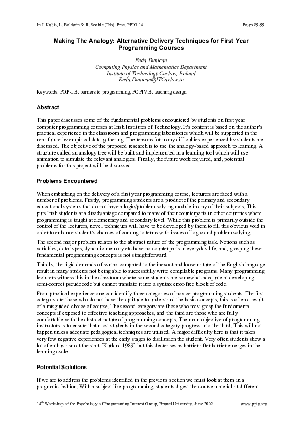 (PDF) Making the analogy: Alternative delivery techniques for first ...