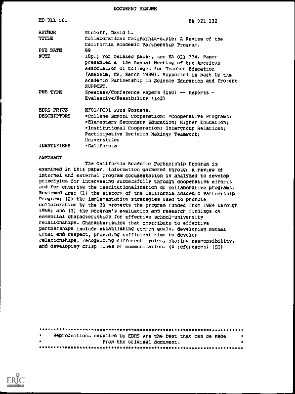 (PDF) Collaborations California-Style: A Review of the California ...