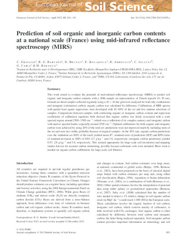 (PDF) Predicting Soil Organic Carbon Contents in Archived Soils Using Mid-Infrared Spectroscopy ...